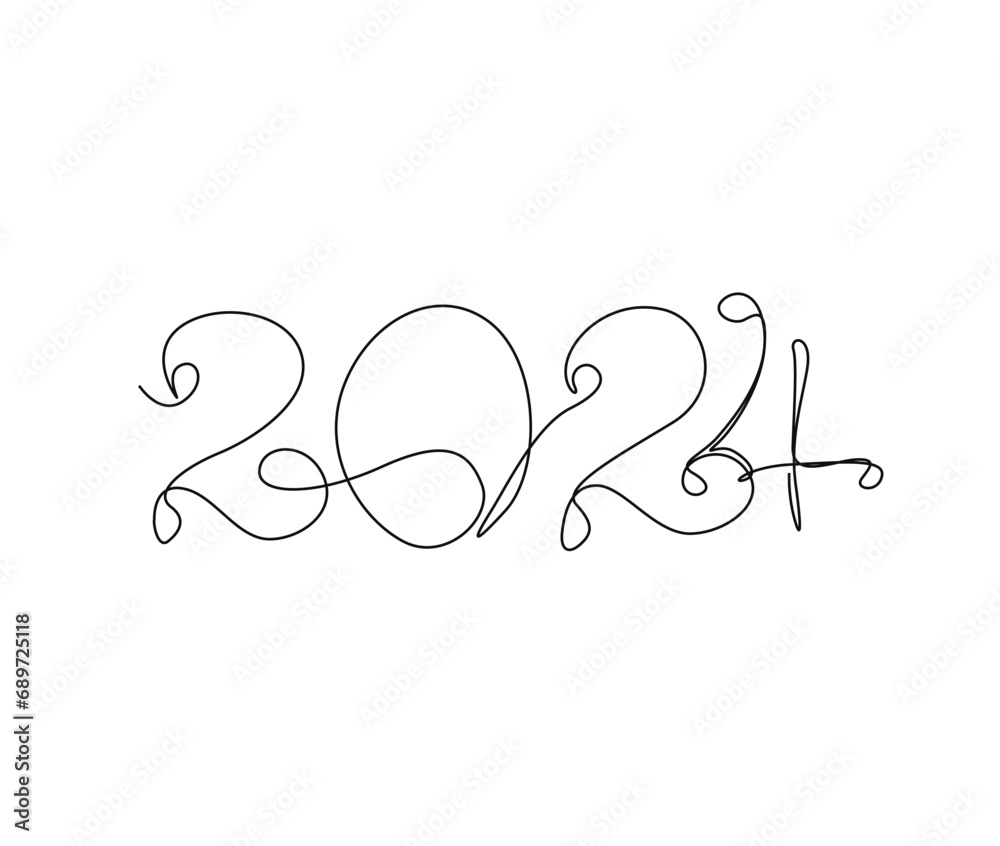 Continuous one line drawing of 2024. 2024 handwritten lettering new ...