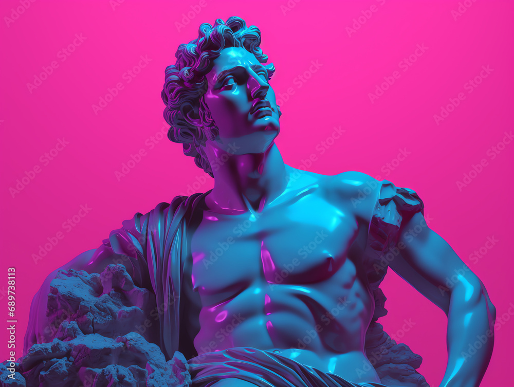 Greek god sculpture in retrowave city pop design, vaporwave style ...