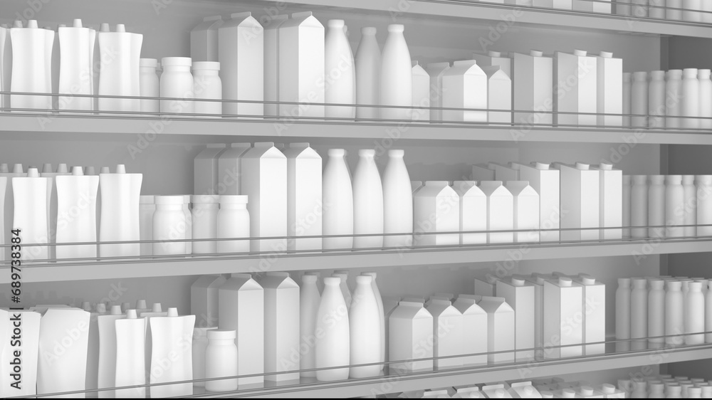 Shelves with products in a grocery store. Shopping in supermarket ...
