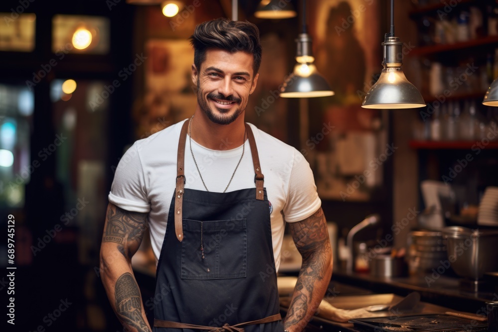 Smiling Ink Maestro: A photo captures a male tattoo artist's joyous ...