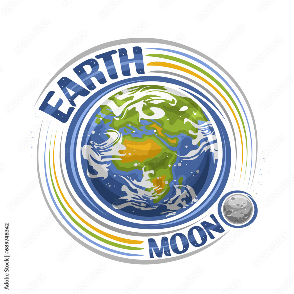 Vector logo for Earth and Moon, cosmic print with planet earth with ...