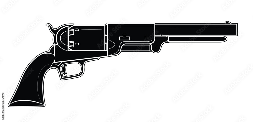 Vector illustration of the 1847 Colt Walker revolver on the white ...