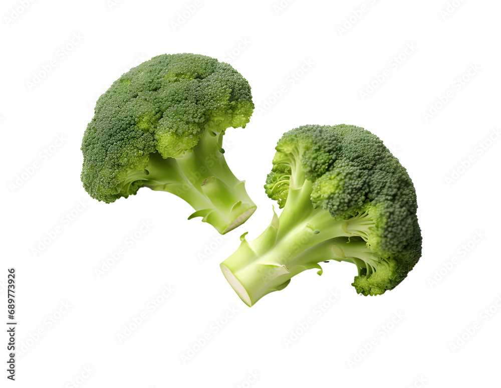 two broccoli heads on a white background, in the style of dao trong le ...