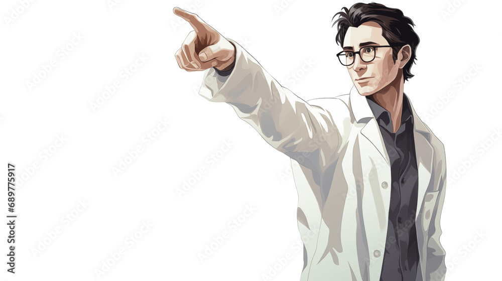 Drawing of an asian doctor with whitecoat and stetoscope in a ...