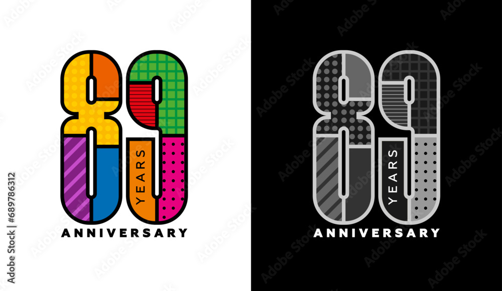 89th anniversary, eighty nine logo set, colorful logo for celebration ...