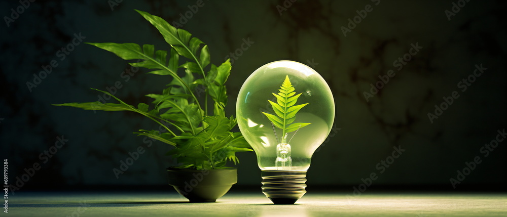 Eco Friendly Leaf Green Energy Light Bulb with plants. Renewable and ...
