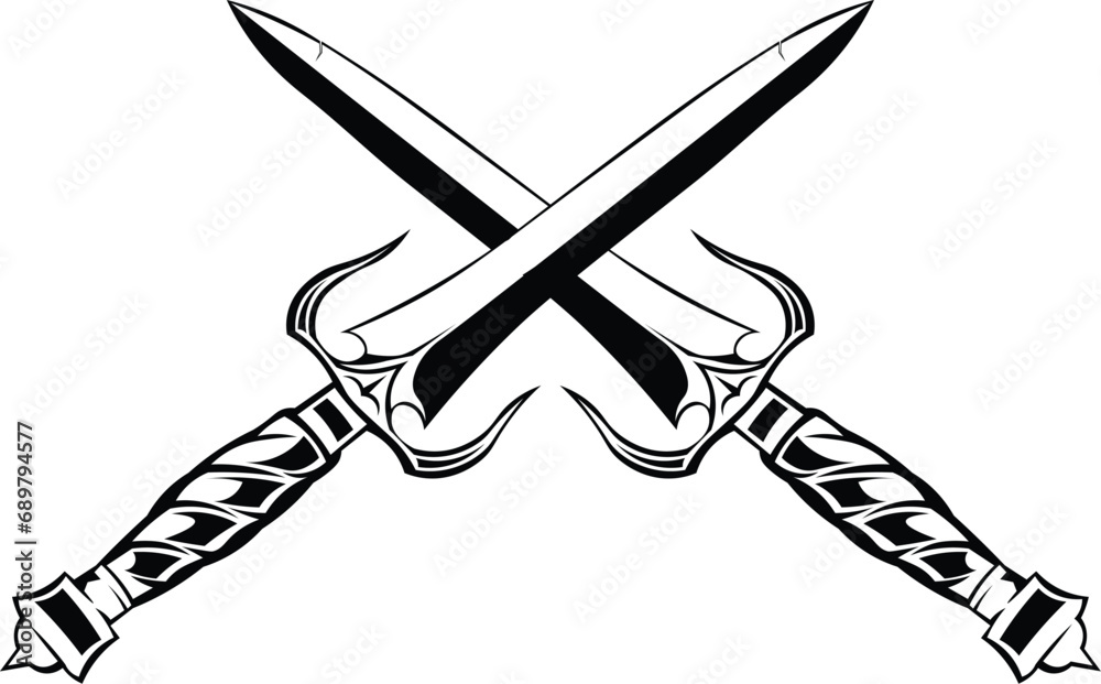 Cartoon Black and White Isolated Illustration Vector Of Crossed Sai ...