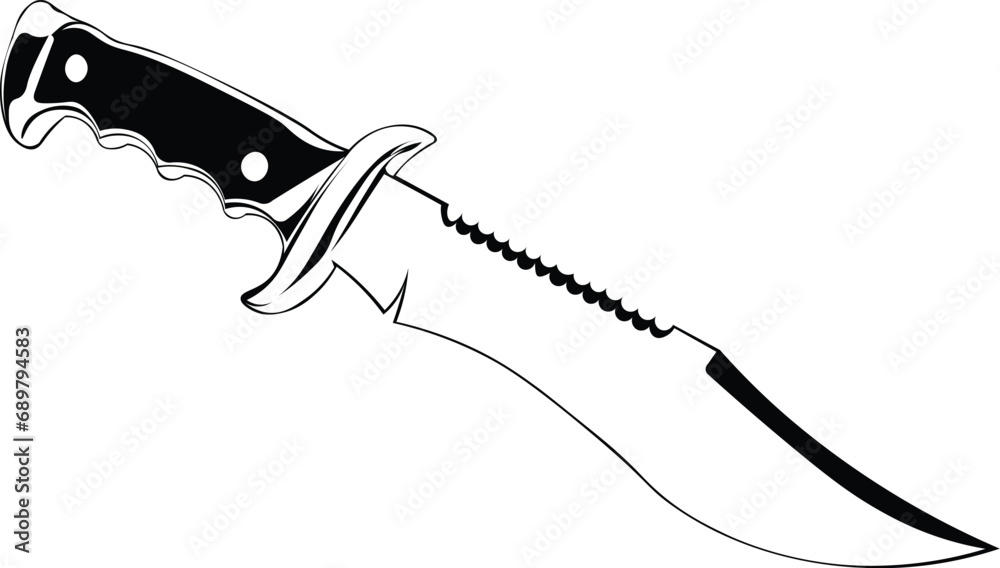 Cartoon Black and White Isolated Illustration Vector Of A Rambo Knife ...