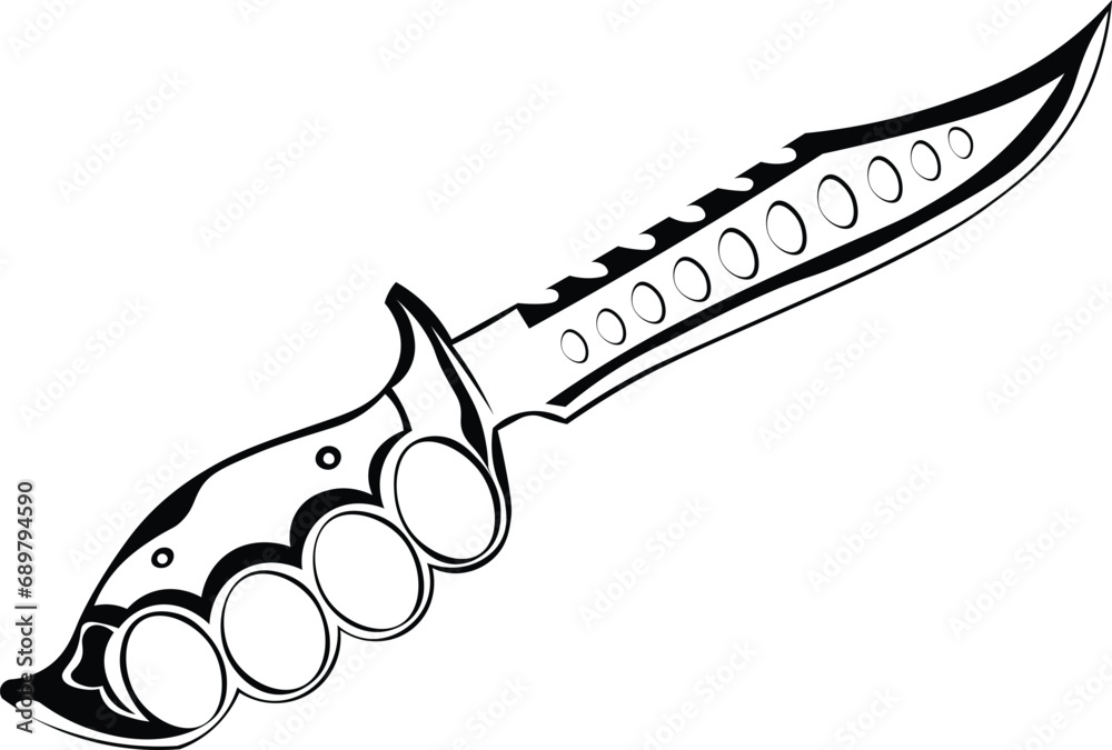 Cartoon Black and White Isolated Illustration Vector Of A Rambo Knife ...