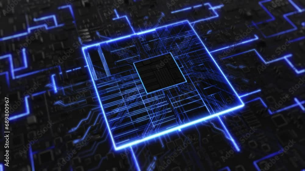 3D Visualization AI Processor Power. Technology Background Futuristic CPU Circuit. Colorful Blue ...