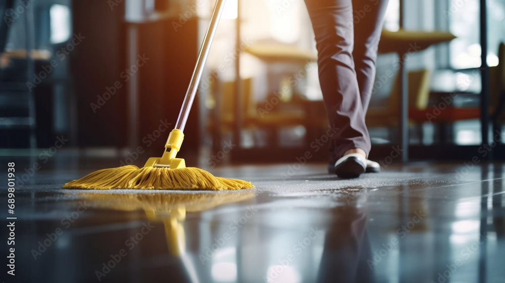 copy space, stockphoto, people Mopping an Office Floor, Mop Close-Up ...