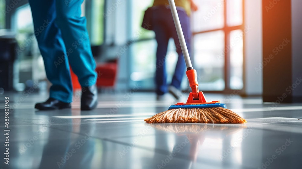 copy space, stockphoto, people Mopping an Office Floor, Mop Close-Up ...