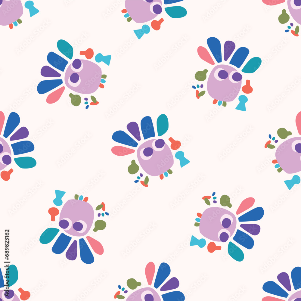 Cute kids blob monster graphic design doodle seamless vector pattern ...
