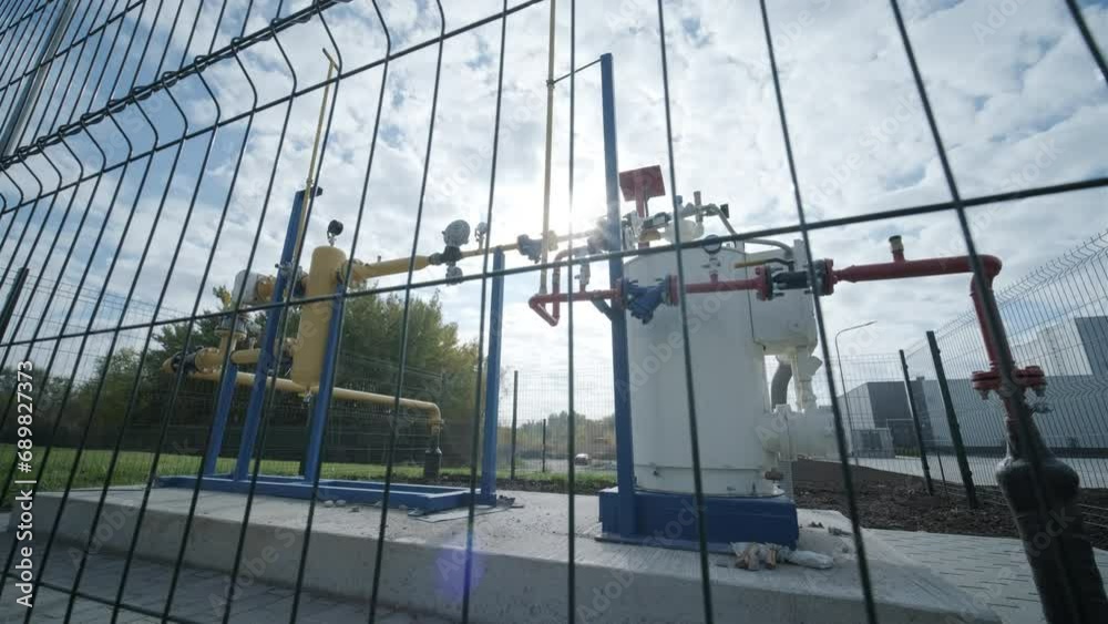 Gas distribution station. Industrial facility. Gas processing station ...