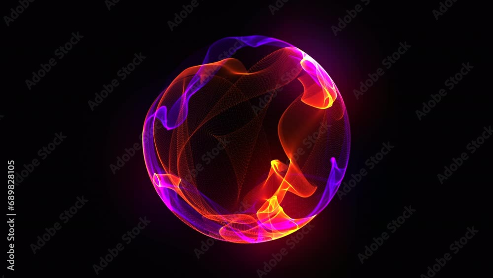 Bright fiery futuristic 3d sphere in the Universe. Purple and orange ...