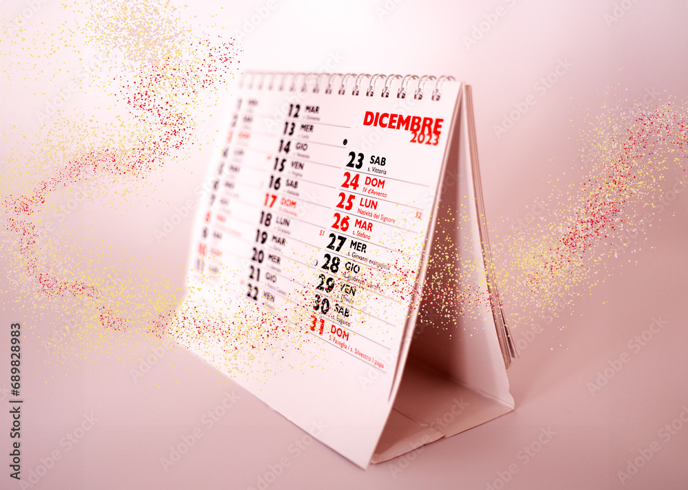 December calendar with Christmas holiday highlighted, pale pink ...