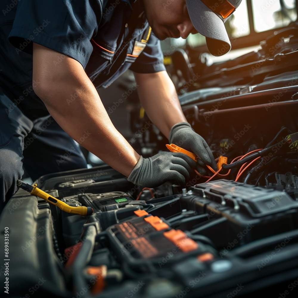 Technician Hands of car mechanic working repair in auto repair Service ...
