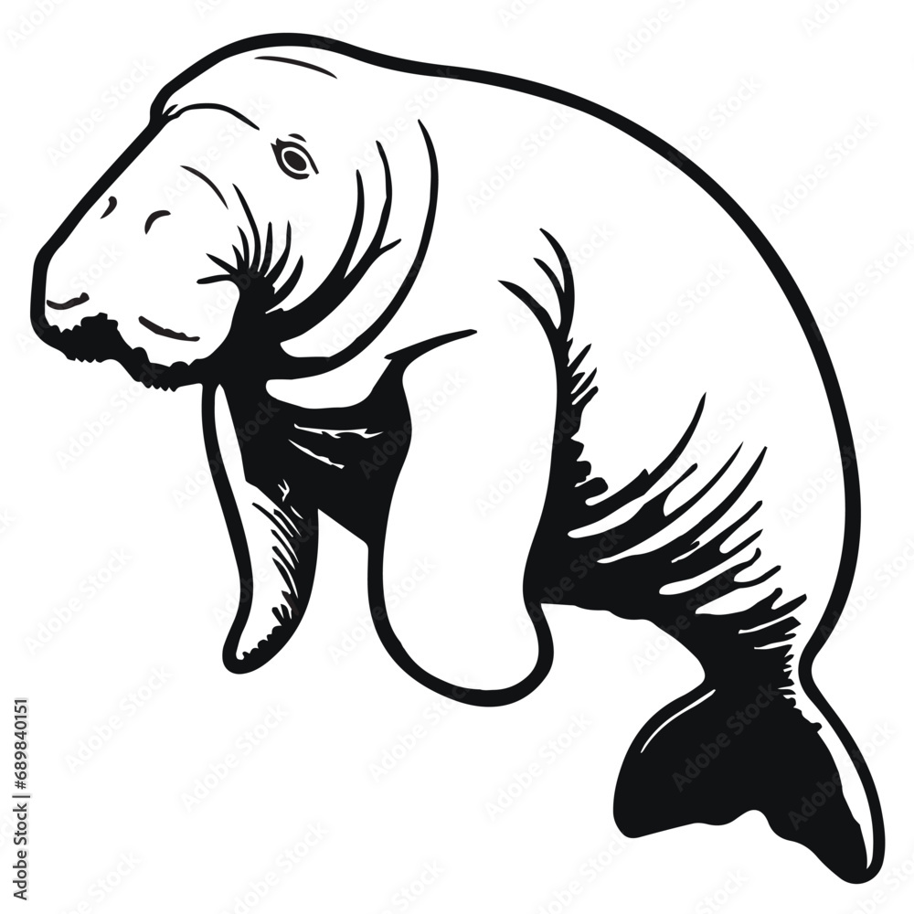 Manatee silhouettes and icons. Black flat color simple elegant white ...