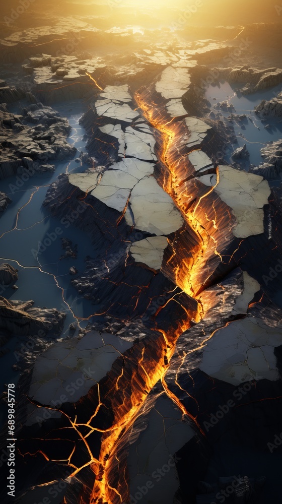 Tectonic plate shift and tectonic fault concept. Huge Earth crack with ...