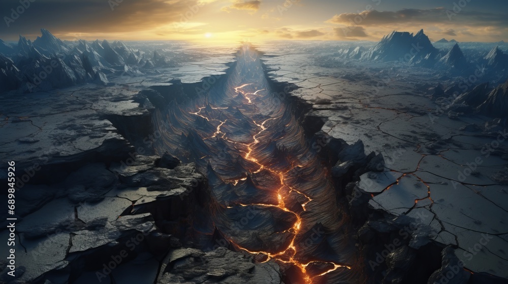 Tectonic plate shift and tectonic fault concept. Landscape with huge ...