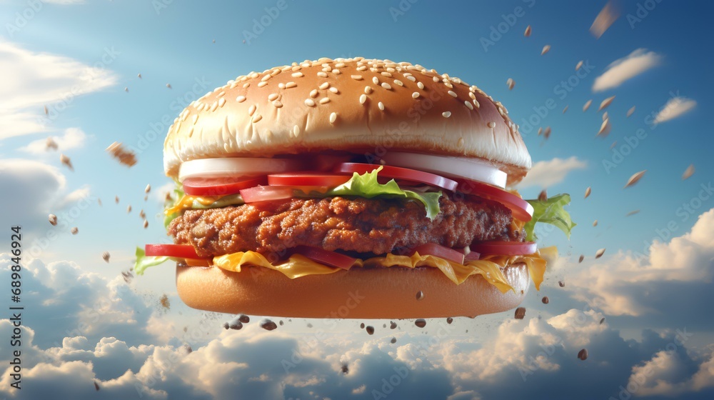 Flying Big Hamburger on White Background - Fast Stock Illustration ...