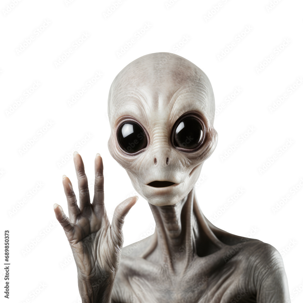 Aliens arrival concept, alien are smiling and waving greeting on ...