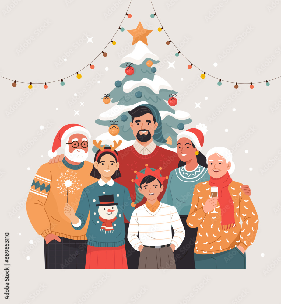 Christmas Family. Vector cartoon flat illustration of parents ...