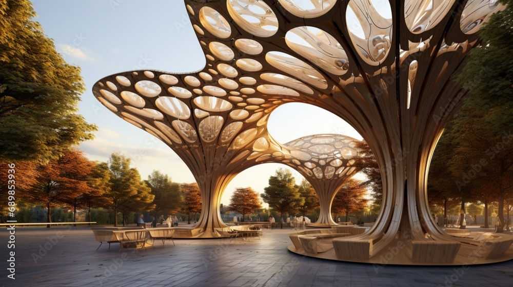 An expansive parametric park pavilion featuring intricate, fractal ...