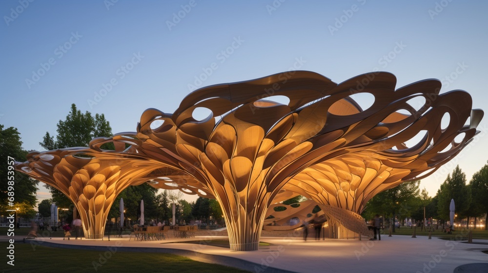 An expansive parametric park pavilion featuring intricate, fractal ...