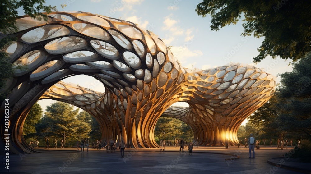 An expansive parametric park pavilion featuring intricate, fractal ...