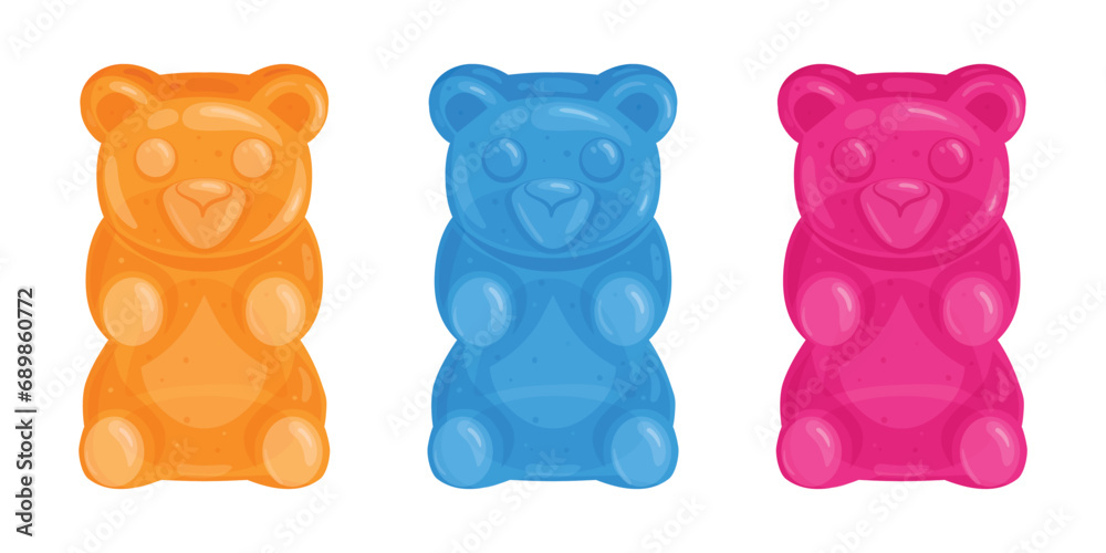 Gummy bears. Cartoon jelly candy, fruity chewy multi colored sweets in ...