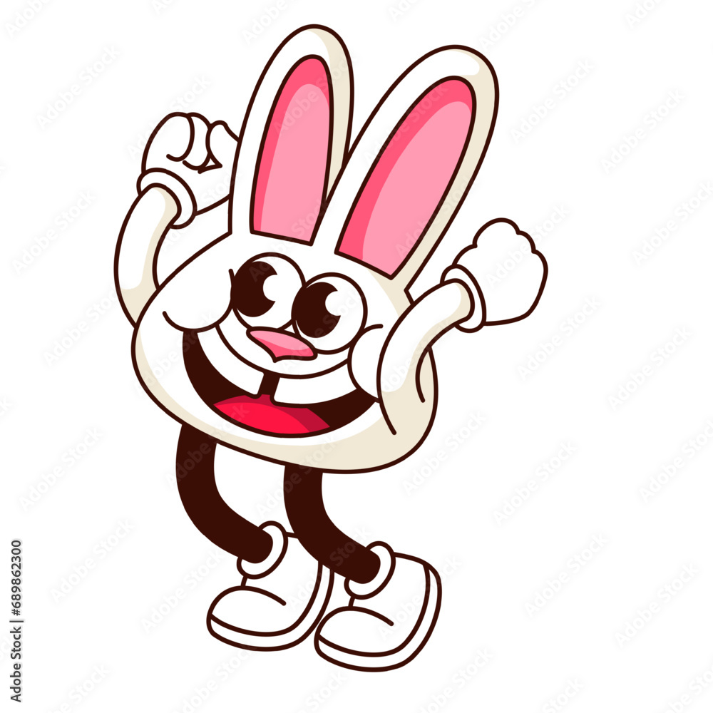Groovy crazy rabbit head vector illustration. Cartoon isolated retro ...