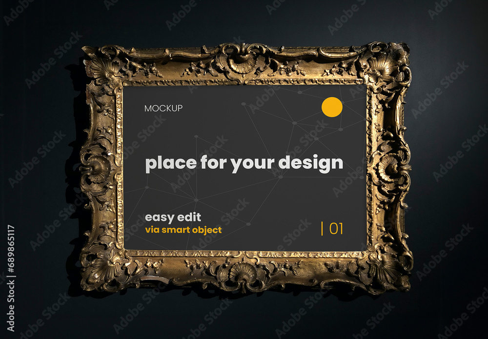 Horizontal Poster with Elegant Frame Mockup Stock Template | Adobe Stock