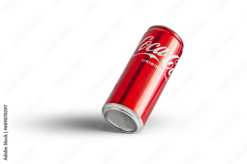 Aluminum can of Cola view from an angle on a transparent background ...