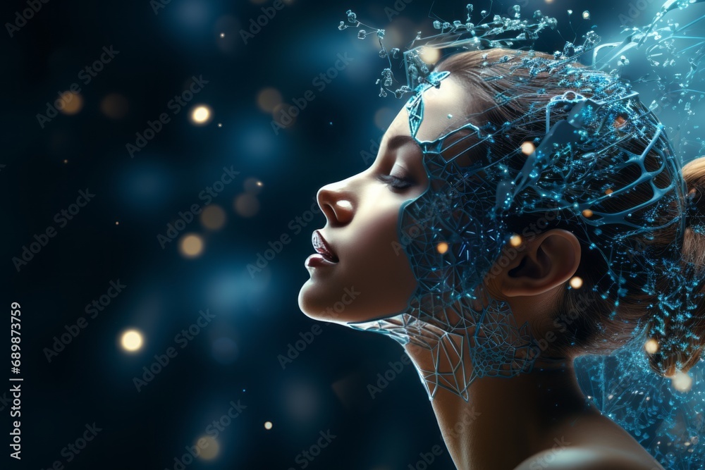 Fictional portrait of female humanoid robot with realistic beautiful ...