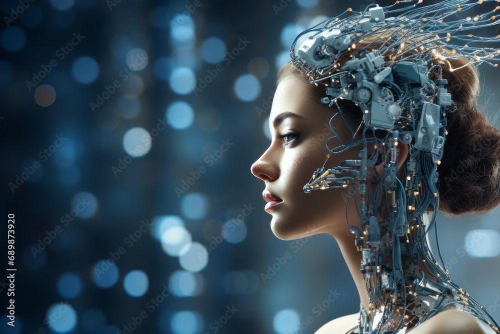 Fictional portrait of female humanoid robot with realistic beautiful ...