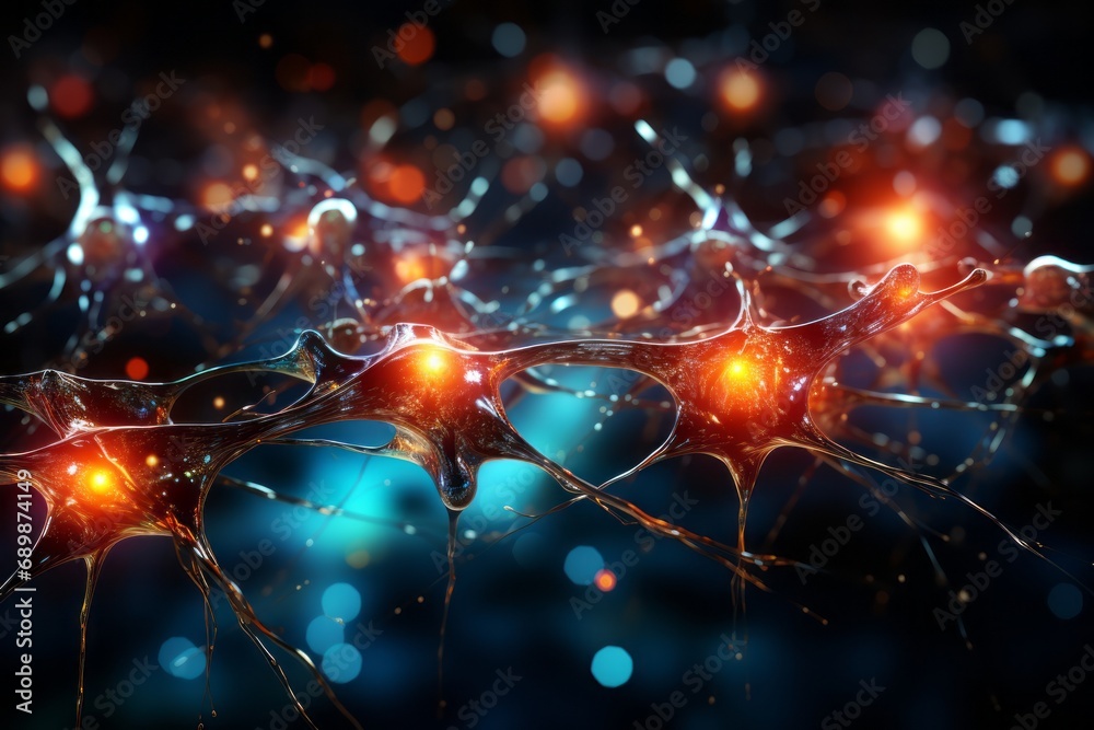 Neural networks of the human brain. 3D illustration of abstract nerve ...