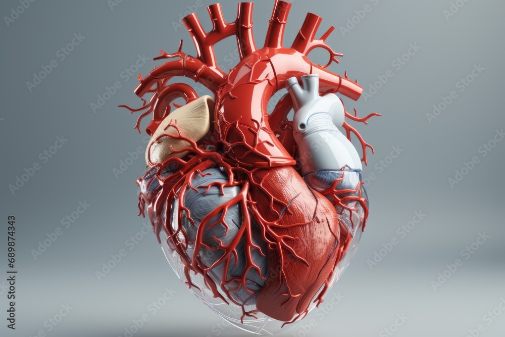 3D illustration of colorful human heart on white background. Human ...