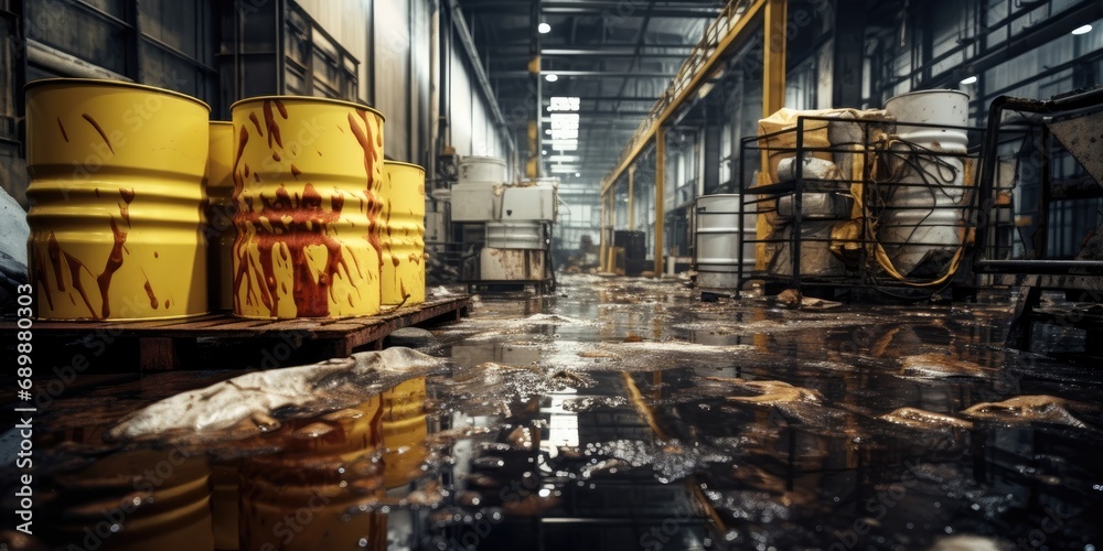 Toxic chemical spill in a factory, with hazardous materials Stock Photo ...