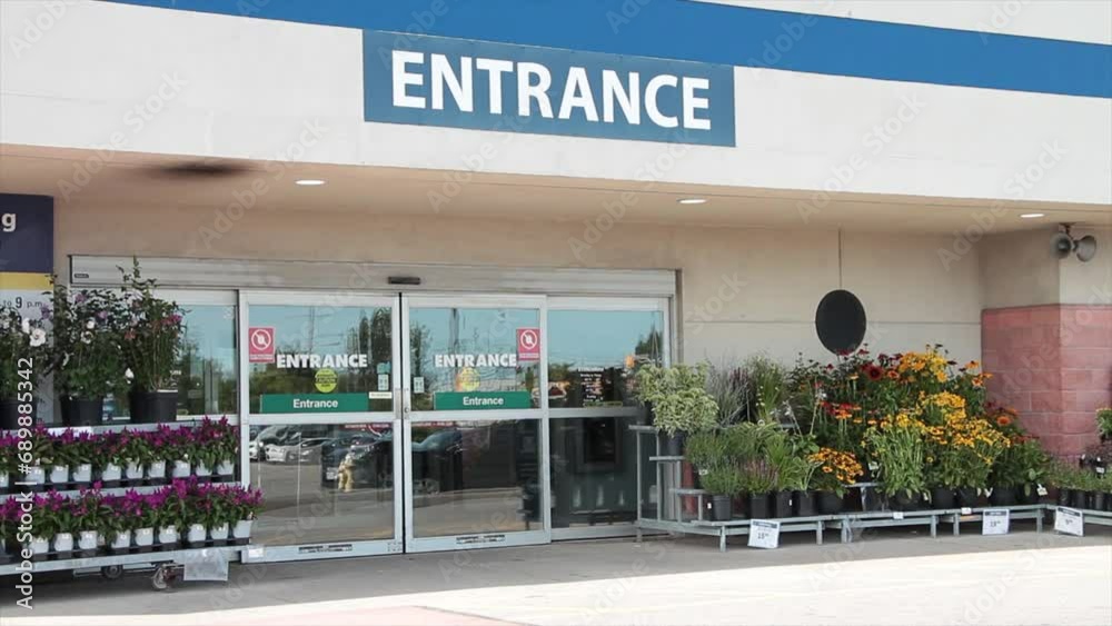entrance writing caption text facade sign word in white on blue outside ...