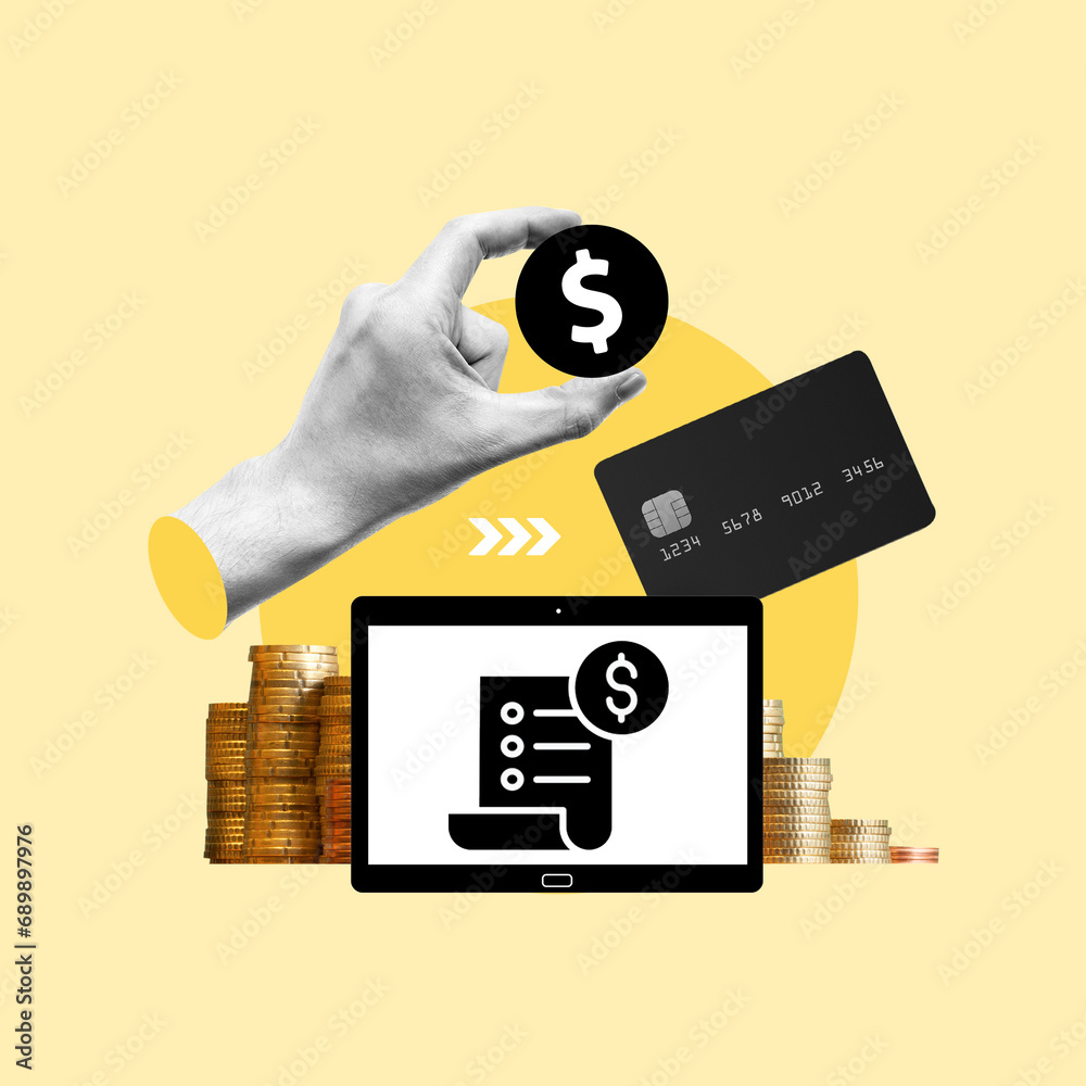online payment, laptop with e-bill, financial transactions, digital ...