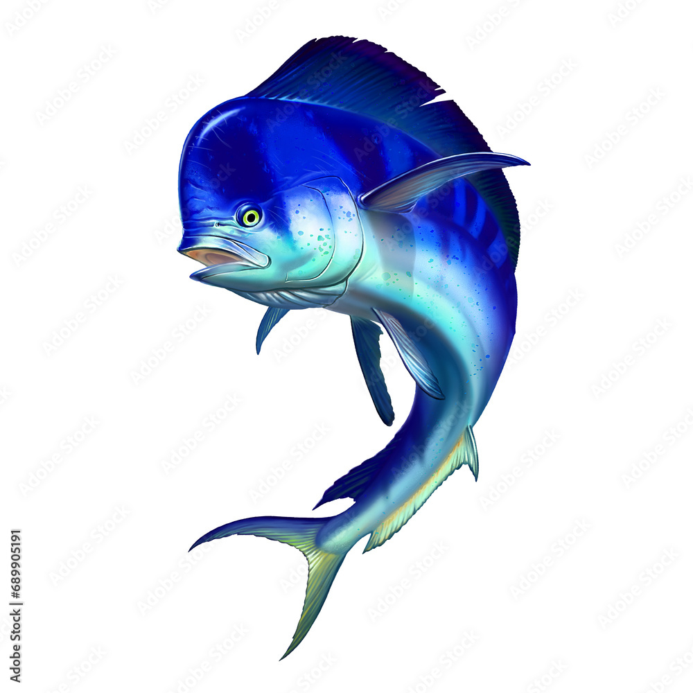 Mahi mahi or dolphin fish on white. Realistic illustration of mahi-mahi ...