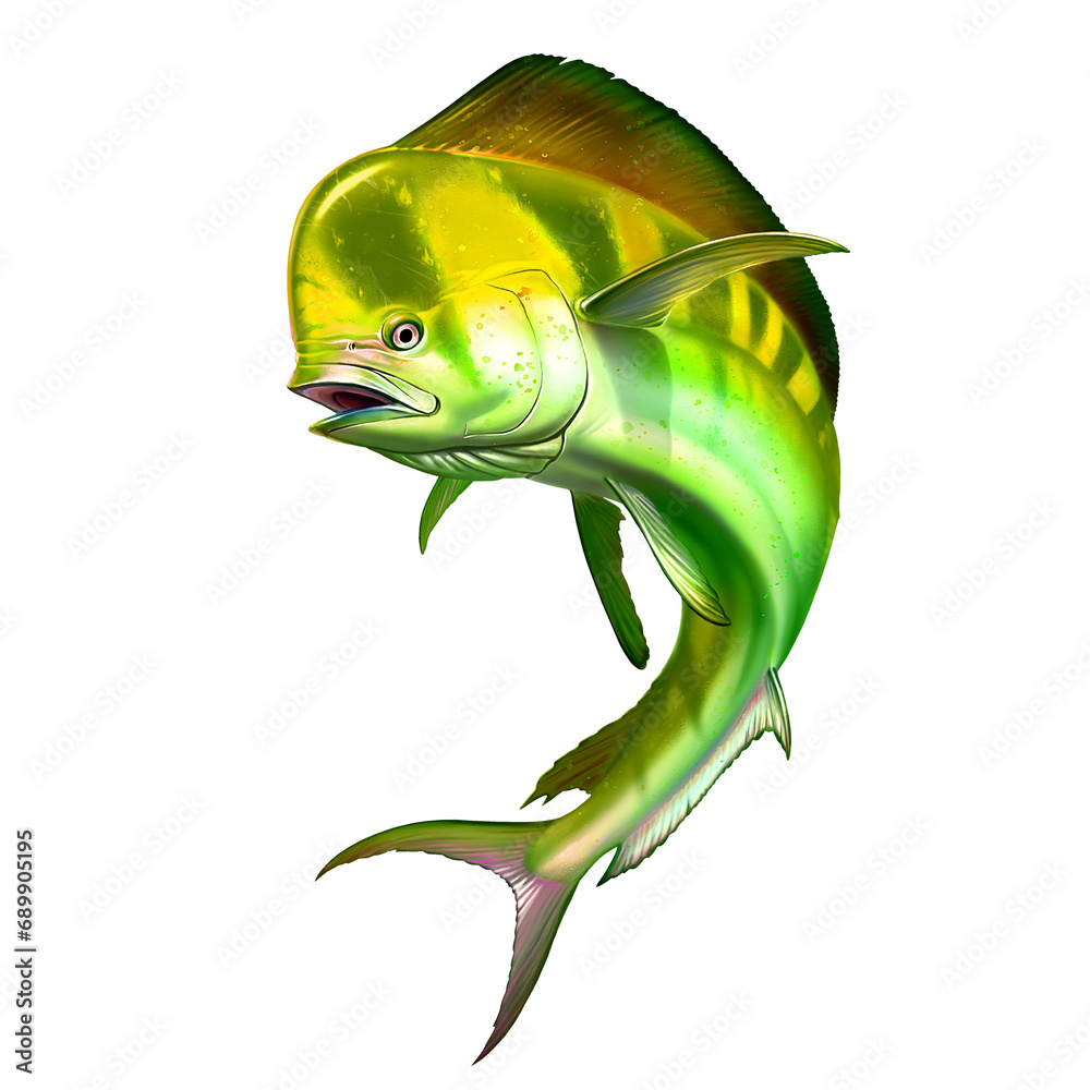 Mahi mahi or dolphin fish on white. Realistic illustration of mahi-mahi ...