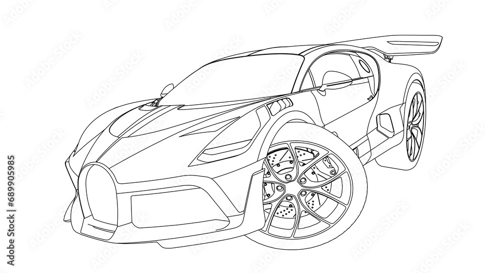 Coloring page. Line drawing of a car. Supercar in cartoon style. A ...