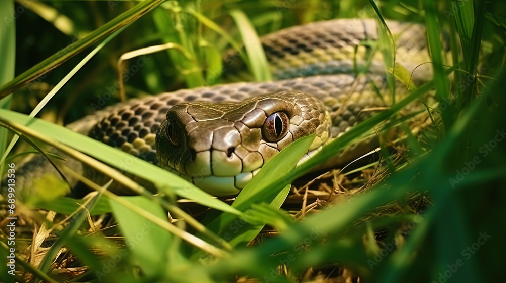 A snake hidden in the grass and waiting for prey Stock Illustration ...