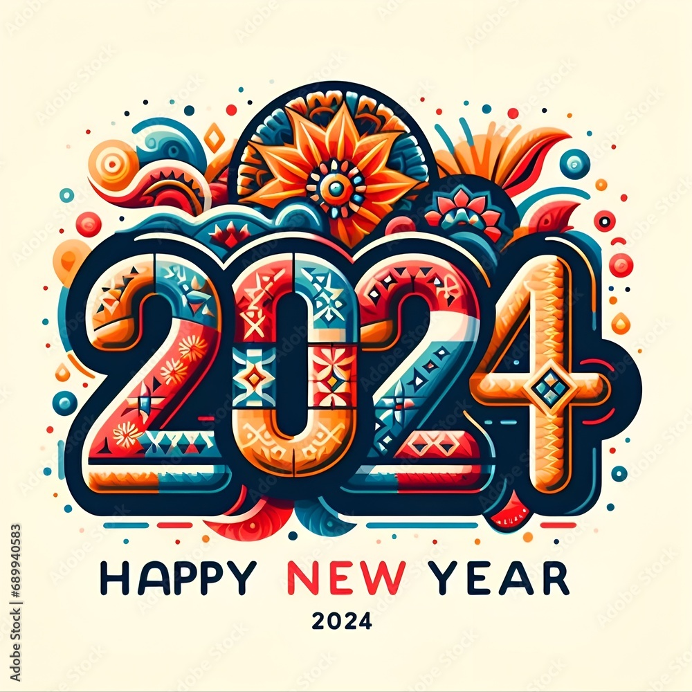 Happy new year 2024 design. With country flags, colorful cut out ...