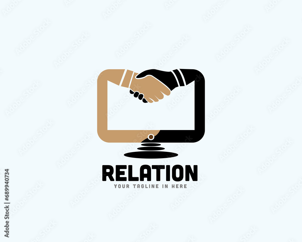 network channel partner relation handshake logo design template ...