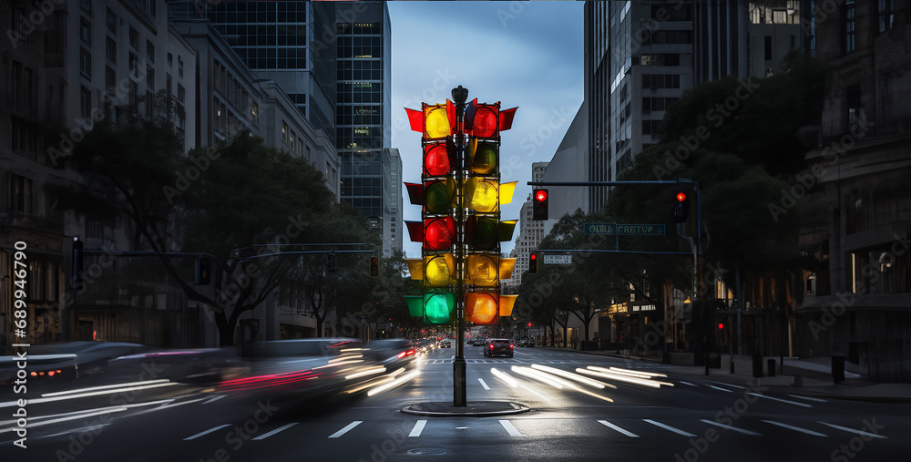 traffic light trails on the street, traffic lights in the city, traffic ...