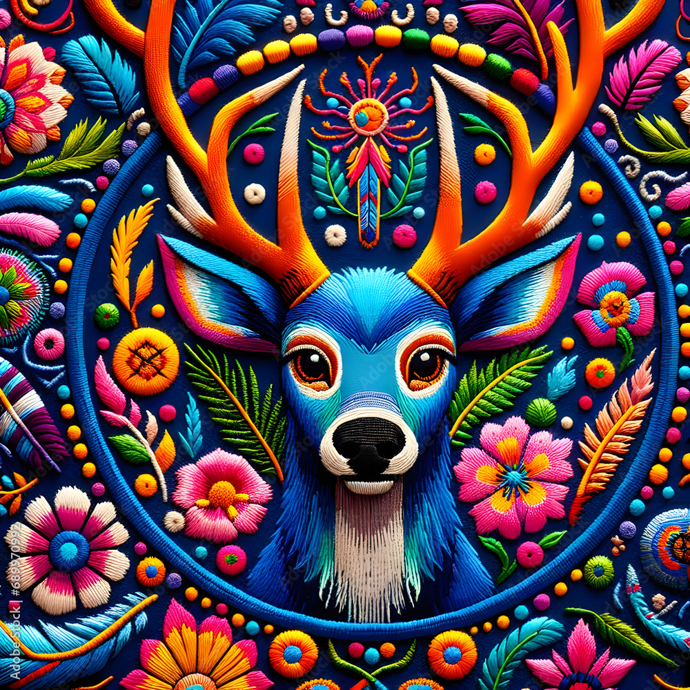 Venado Azul, puntadas en hilo, costura sobre tela, artesanía mexicana ...