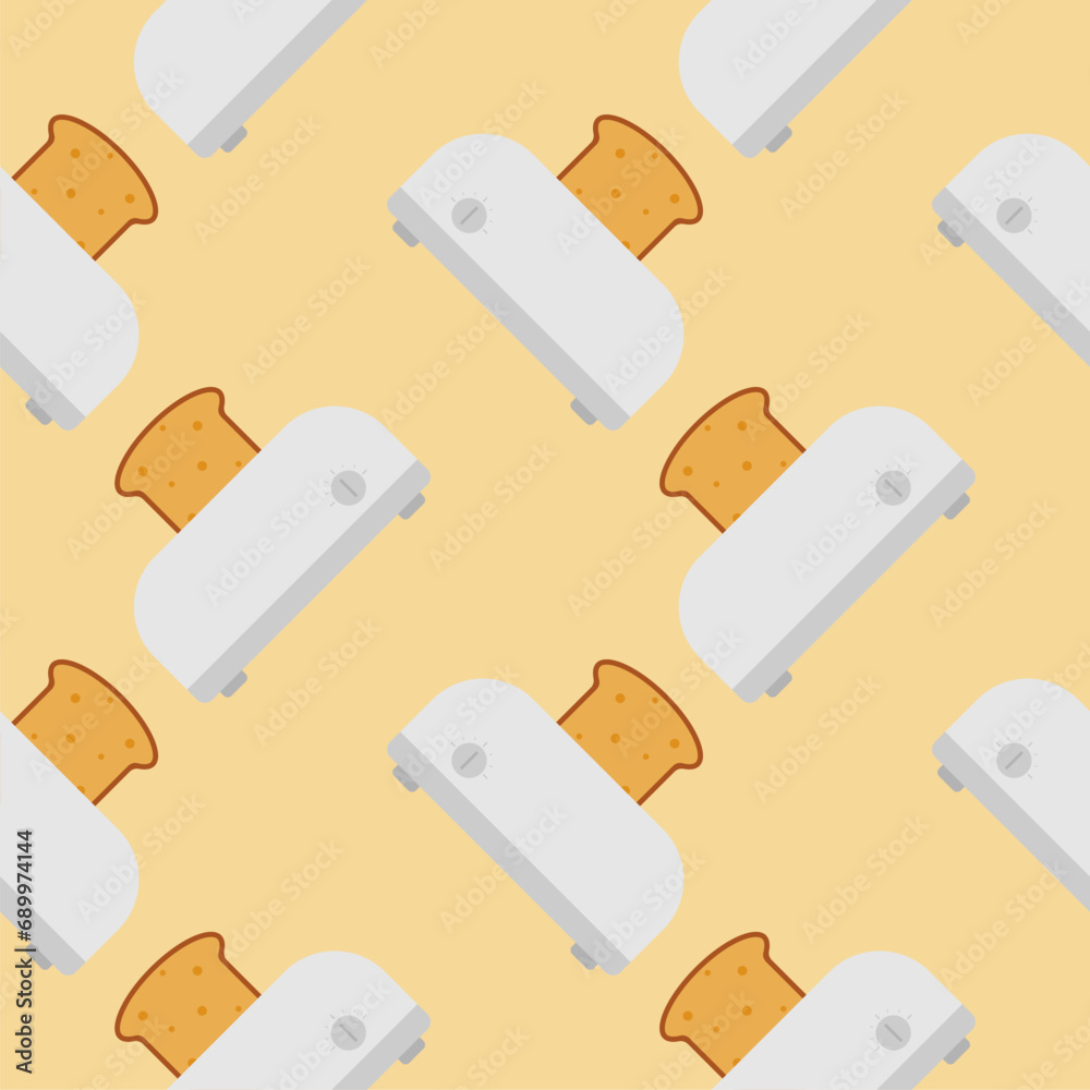 seamless pattern with cute toaster and toast cartoon style. Home ...